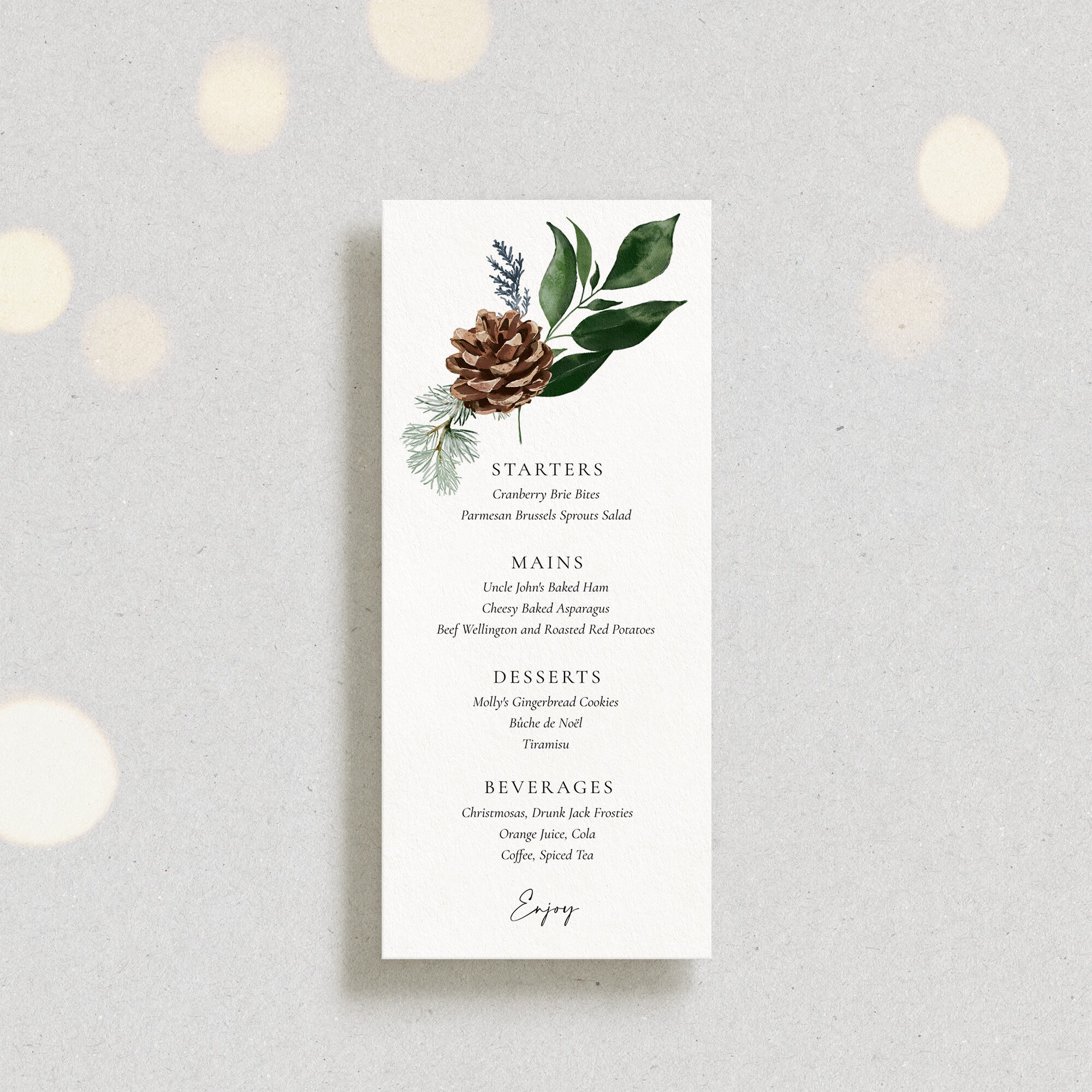 Elegant Winter Wedding Menu With Watercolor Pine Greenery - Etsy