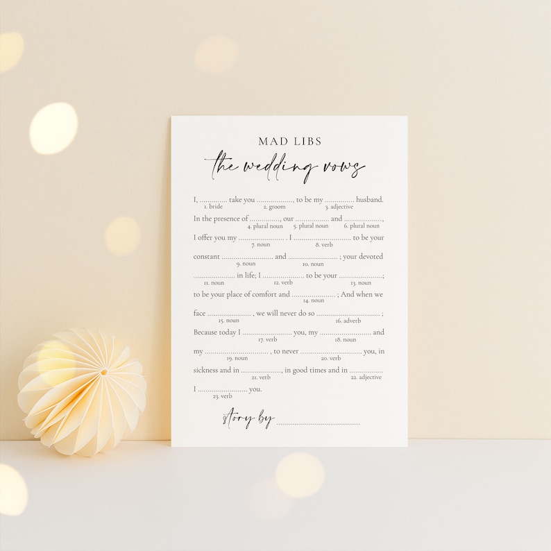 Wedding Mad Libs Game Printable Wedding Vows Mad Libs Modern - Etsy