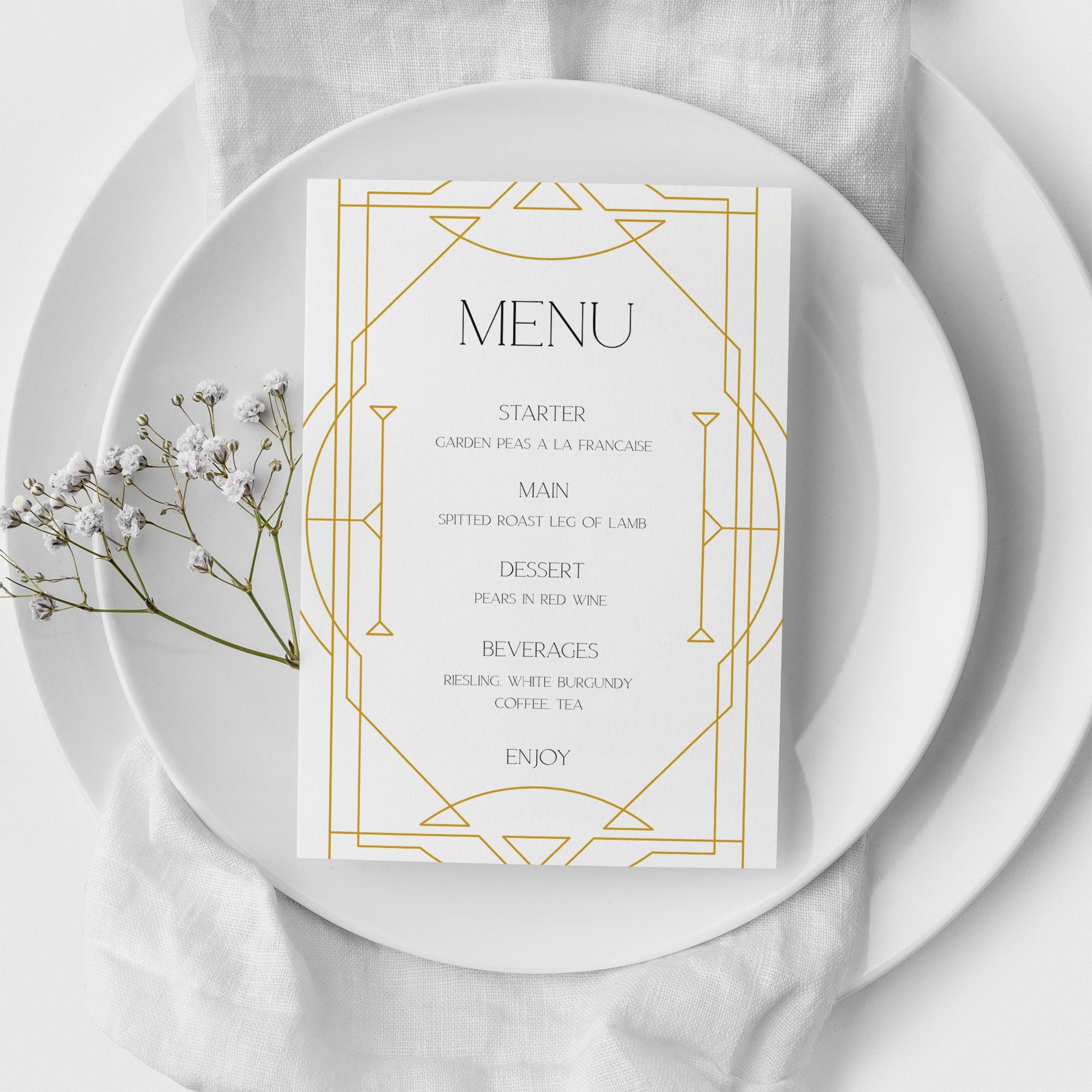 Geometric Art Deco Menu Template, 5x7 Great Gatsby Dinner Menu, Art ...
