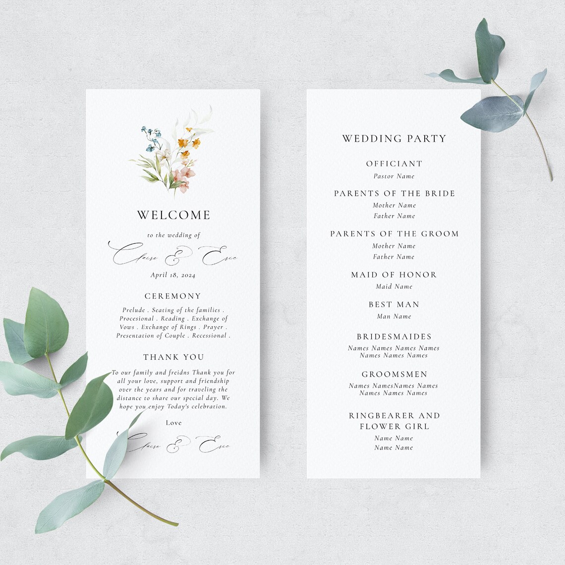 Arched Church Wedding Program Template Printable Floral - Etsy