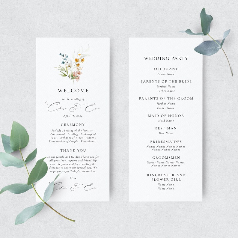 Arched Church Wedding Program Template, Printable Floral Wedding ...