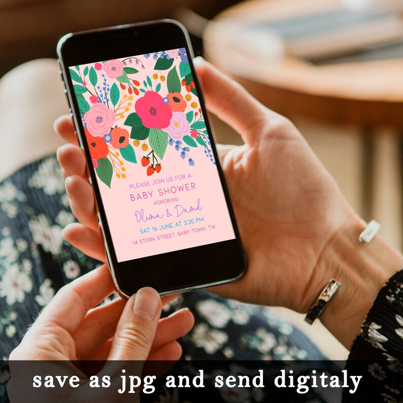 Colorful Baby Shower Invitation Set Pink Floral Baby Shower - Etsy