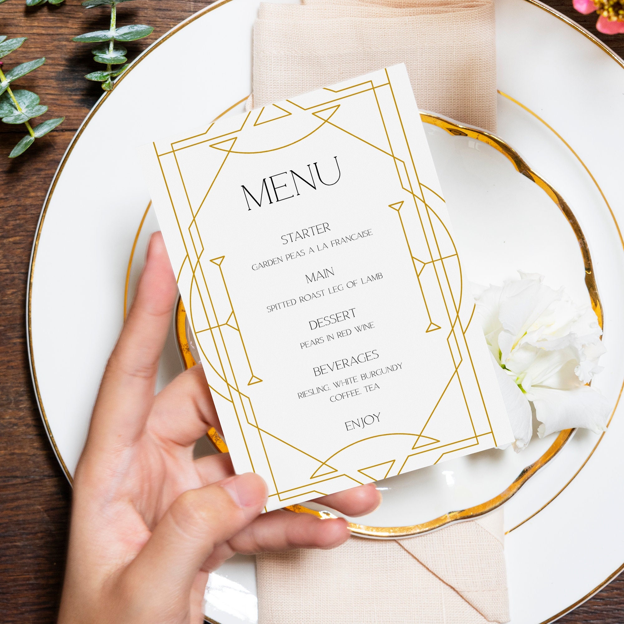 Geometric Art Deco Menu Template, 5x7 Great Gatsby Dinner Menu, Art ...