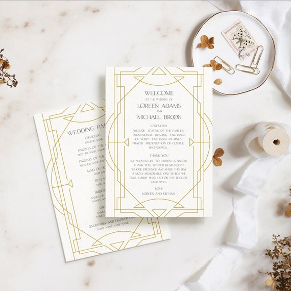 Art Deco Wedding Program Template Editable Church Wedding - Etsy