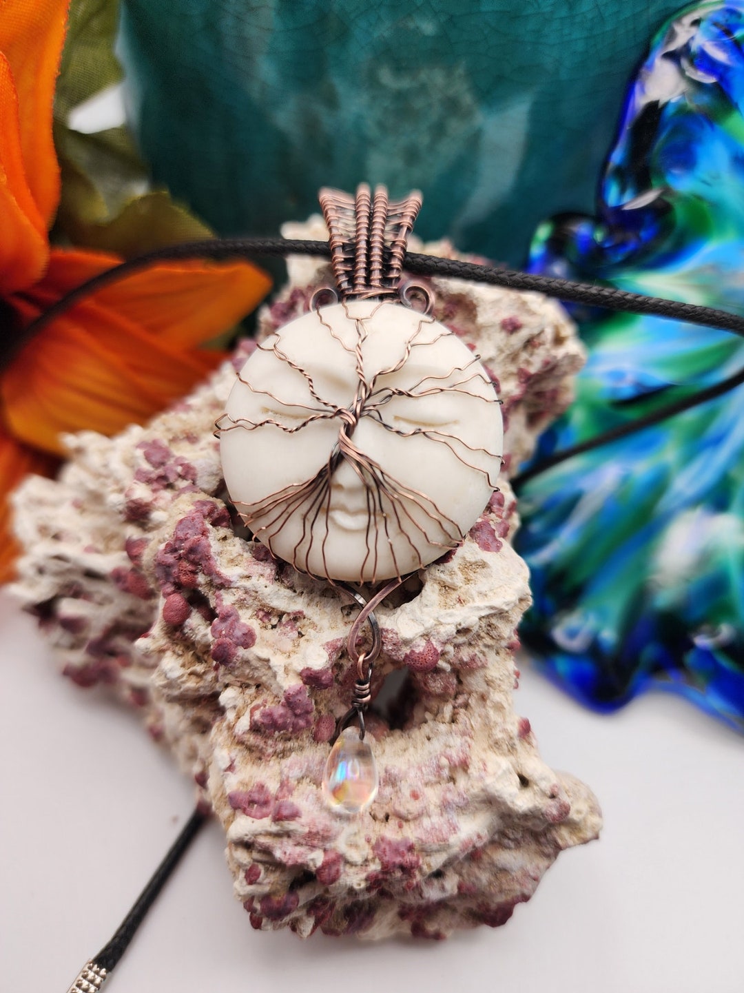 Carved Bone Moon/sun Face, Carved Bone Pendant, Carved Bone Necklace ...