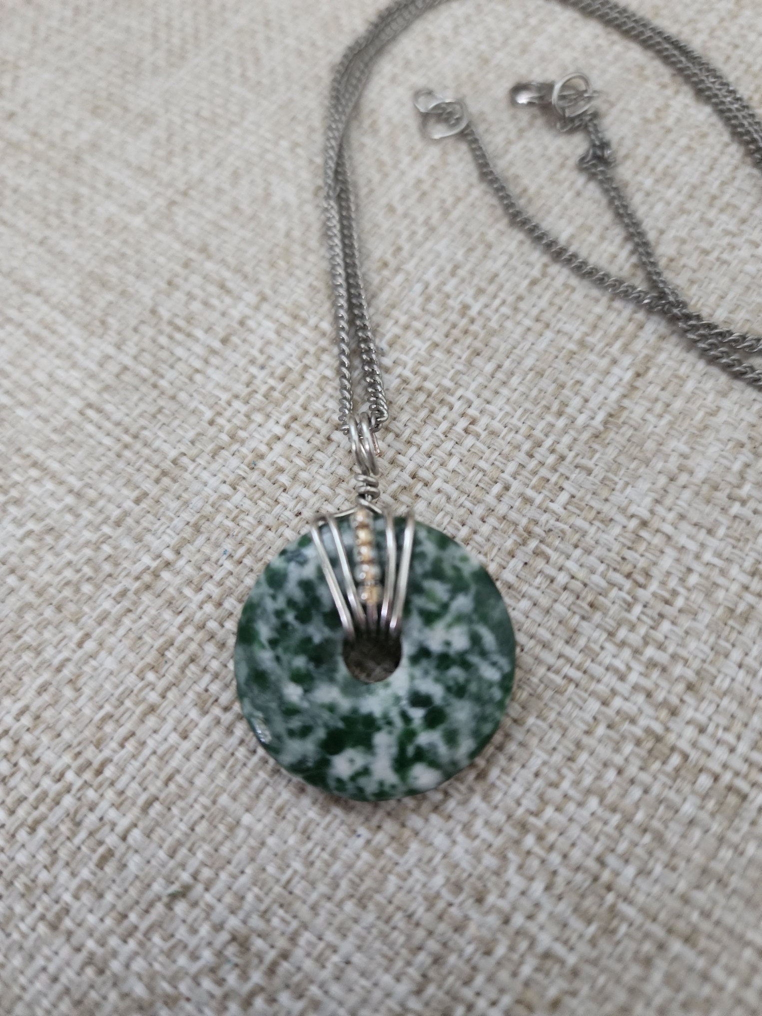 Spotted Jade, Wire Wrap Donut Pendant, Jade Pendant, Artisan Jewelry ...