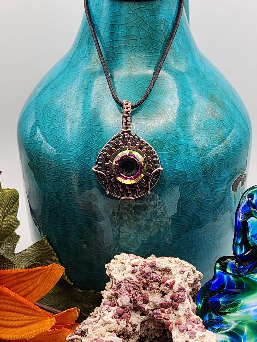 Crystal Cosmic Ring Pendant: Copper Wire Wrapped Cogs, Artisan Jewelry ...