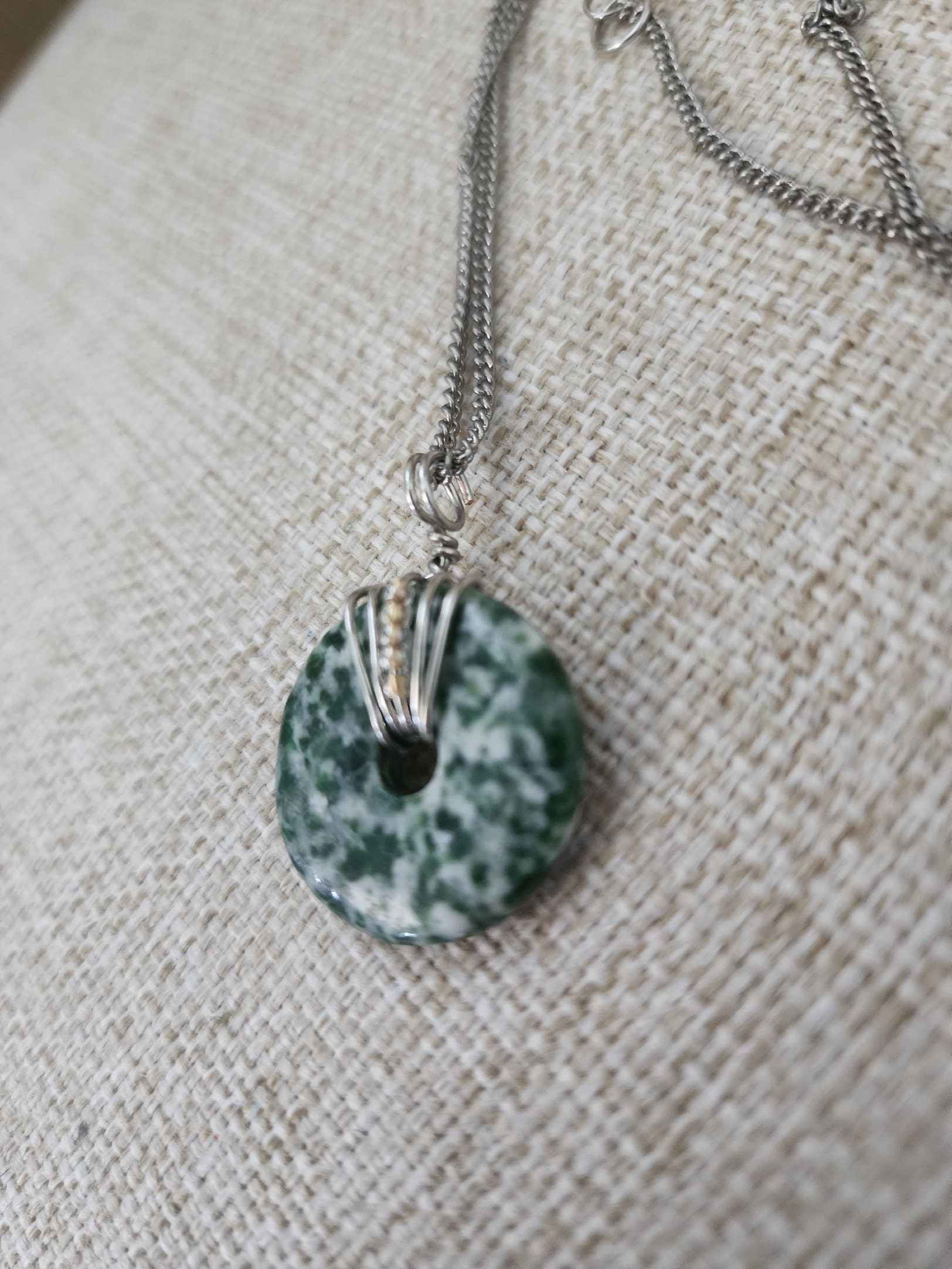 Spotted Jade, Wire Wrap Donut Pendant, Jade Pendant, Artisan Jewelry ...