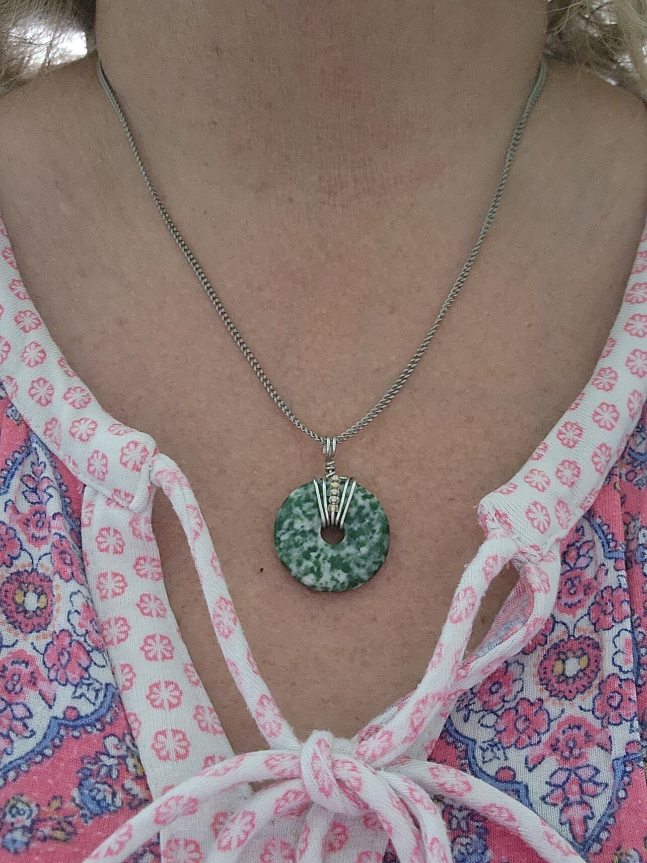 Spotted Jade, Wire Wrap Donut Pendant, Jade Pendant, Artisan Jewelry ...