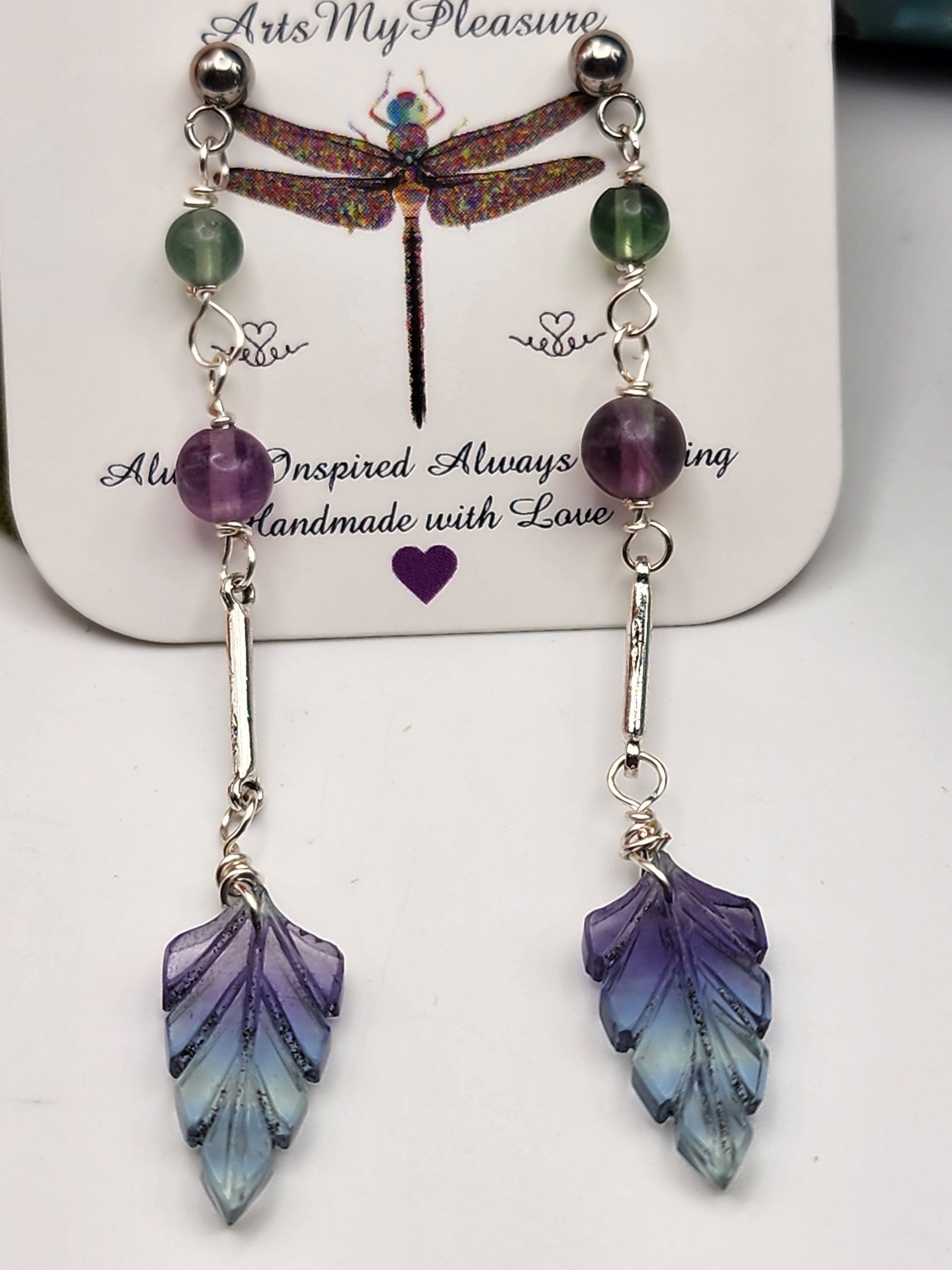 Fluorite, Carved Fluorite, Fluorite Earrings, Fluorite Jewelry, Wire Wrap Earrings, Artisan ...