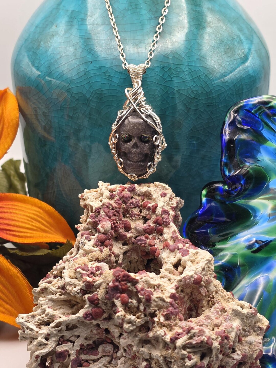 Obsidian, Skull, Silver Obsidian, Carved Skull, Obsidian Pendant, Skull ...