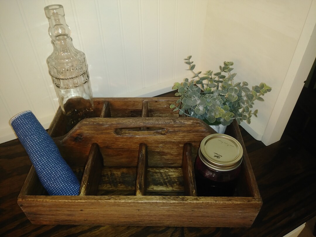 Wooden Oak Caddy, Handmade Rustic Crate - Etsy