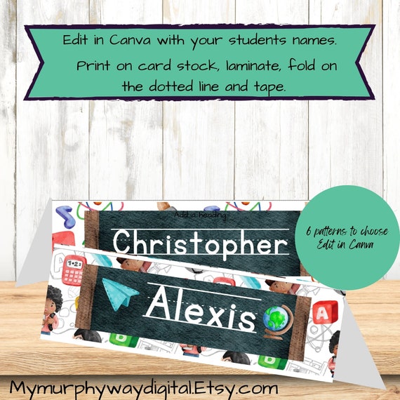Name Tag Tent Printable for Back to School Elementary Editable - Etsy