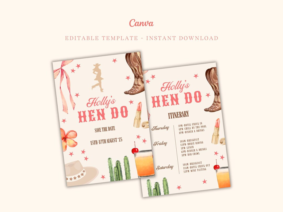 Western Hen Do Invitation Template | Rodeo Bridal Weekend (instant ...
