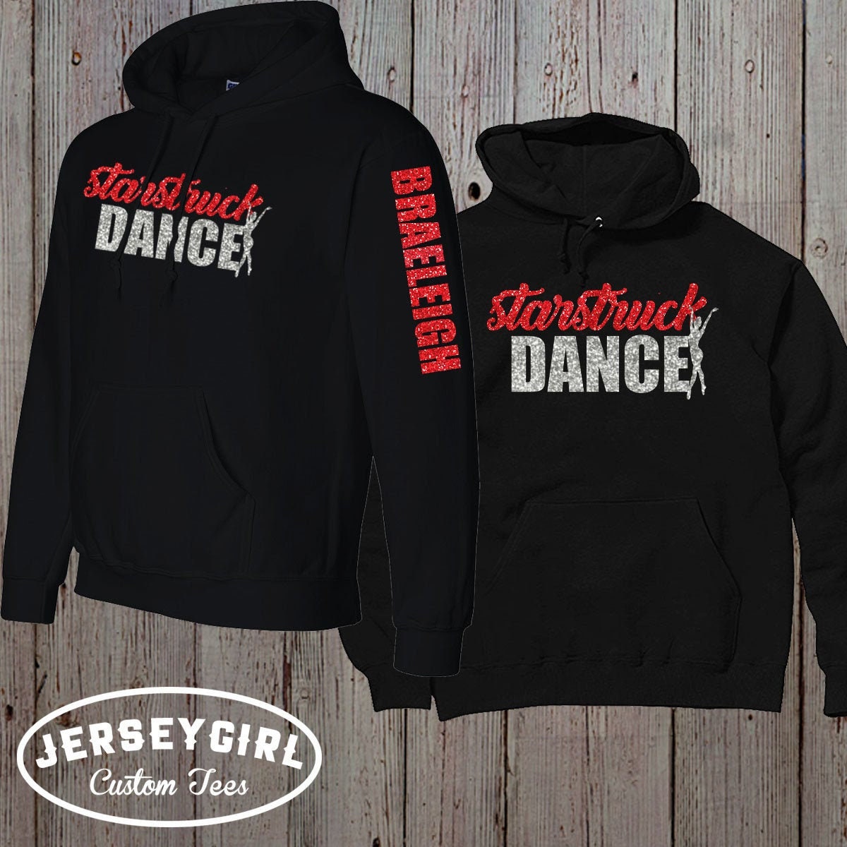 Custom Glitter Dance Team Hoodie Name on Sleeve Personalized | Etsy