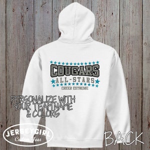 Custom Glitter Cheer Zip up Hoodie With Name & Team, Personalized Bling ...