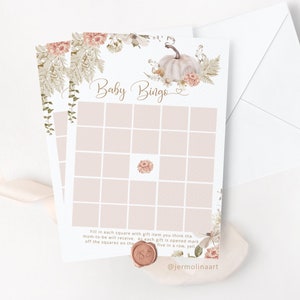 Boho Pumpkin Baby Shower Bingo Card. Boho Fall Baby Bingo Game. Little ...