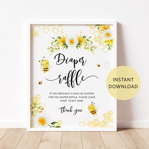 Bee Diaper Raffle Sign. Bee Baby Shower Games. Honey Bee Baby Shower ...