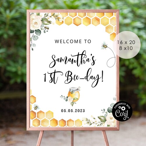 Bee Day Welcome Sign 18x24 Baby First Birthday Honey Bumble - Etsy