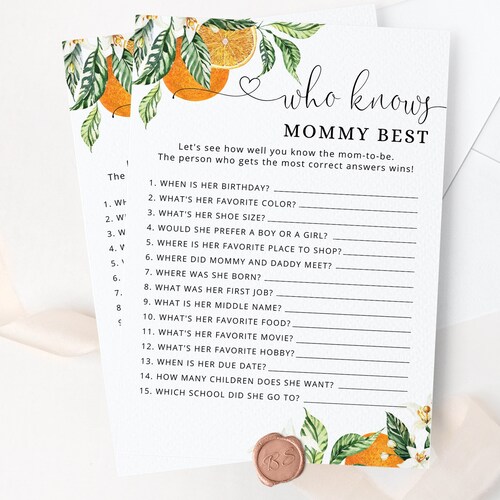 Who Knows Mommy Best Editable Baby Shower Game Instant - Etsy