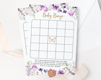 Purple White Baby Shower Bingo Blank Game Printable Butterfly - Etsy