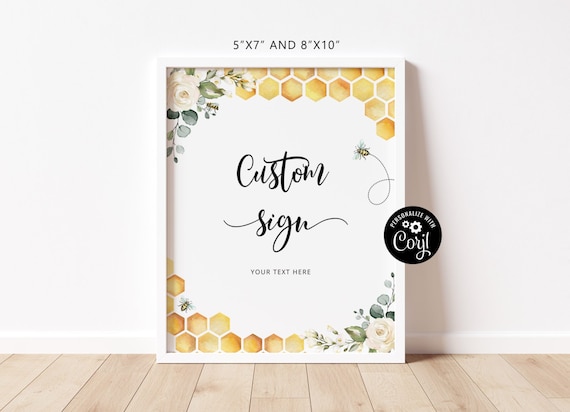Bee Custom Sign Template Floral Honeycombs Wedding or Bridal - Etsy