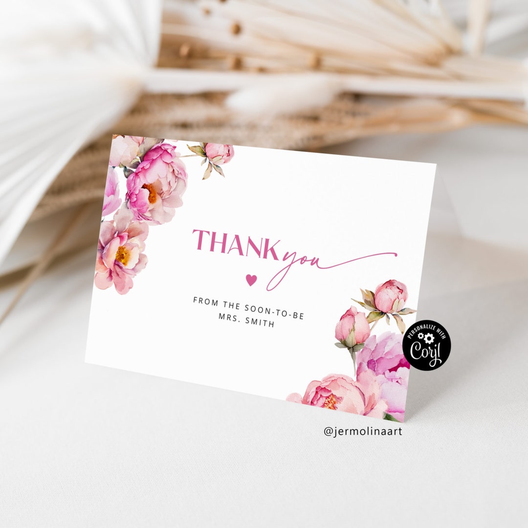 Petals and Prosecco Thank You Card. Elegant Bright Pink Floral Bridal ...
