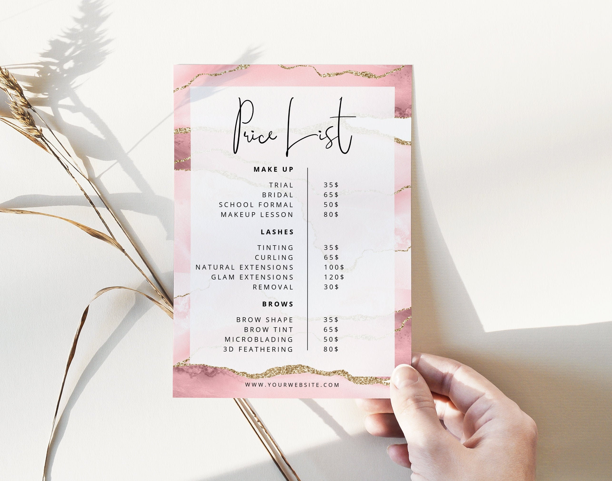 Price List Template Pink Gold Price List Template DIY Editable Price price-list-template-pink-gold-price-list-template-diy-editable-price