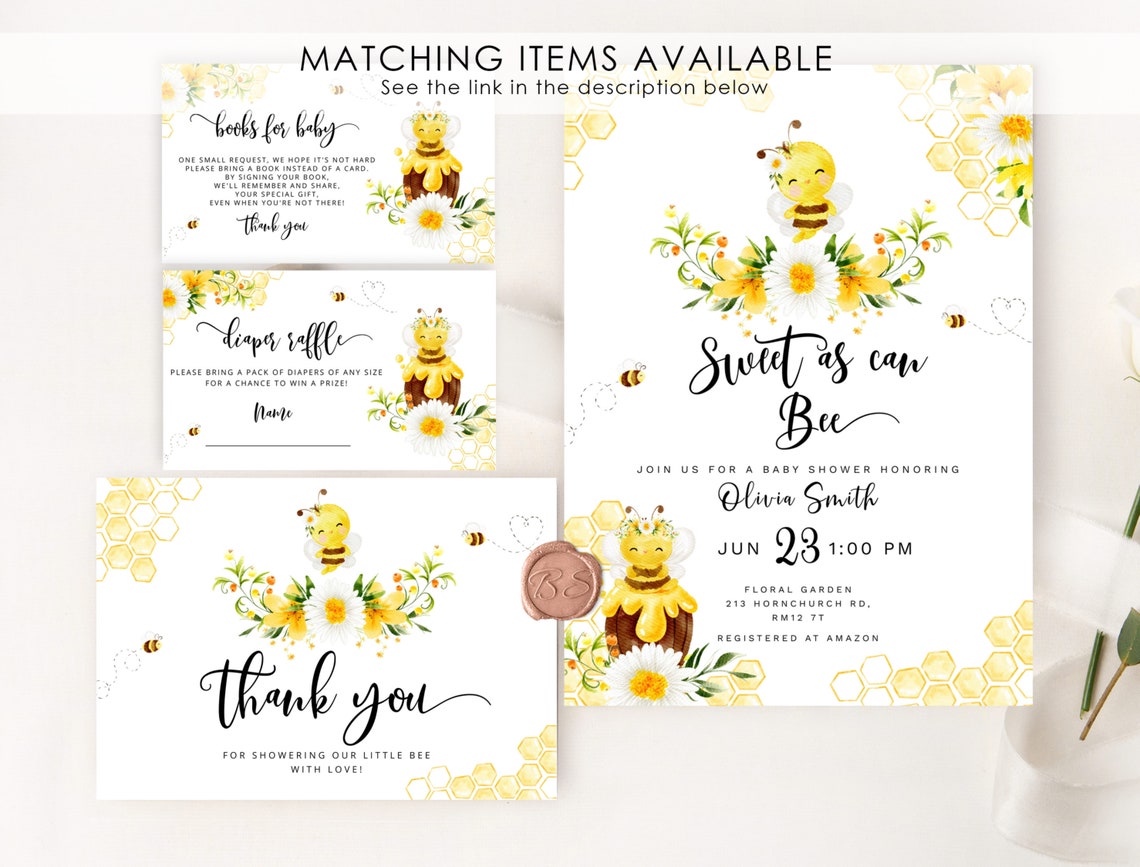 Bee Thank You Card Printable Template. Sweet as Can Bee Baby Shower ...