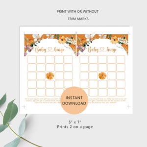 Fall Baby Shower Bingo Card. Pumpkin Baby Shower Game - Etsy