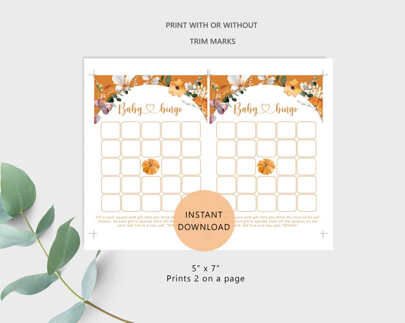 Fall Baby Shower Bingo Card. Pumpkin Baby Shower Game - Etsy