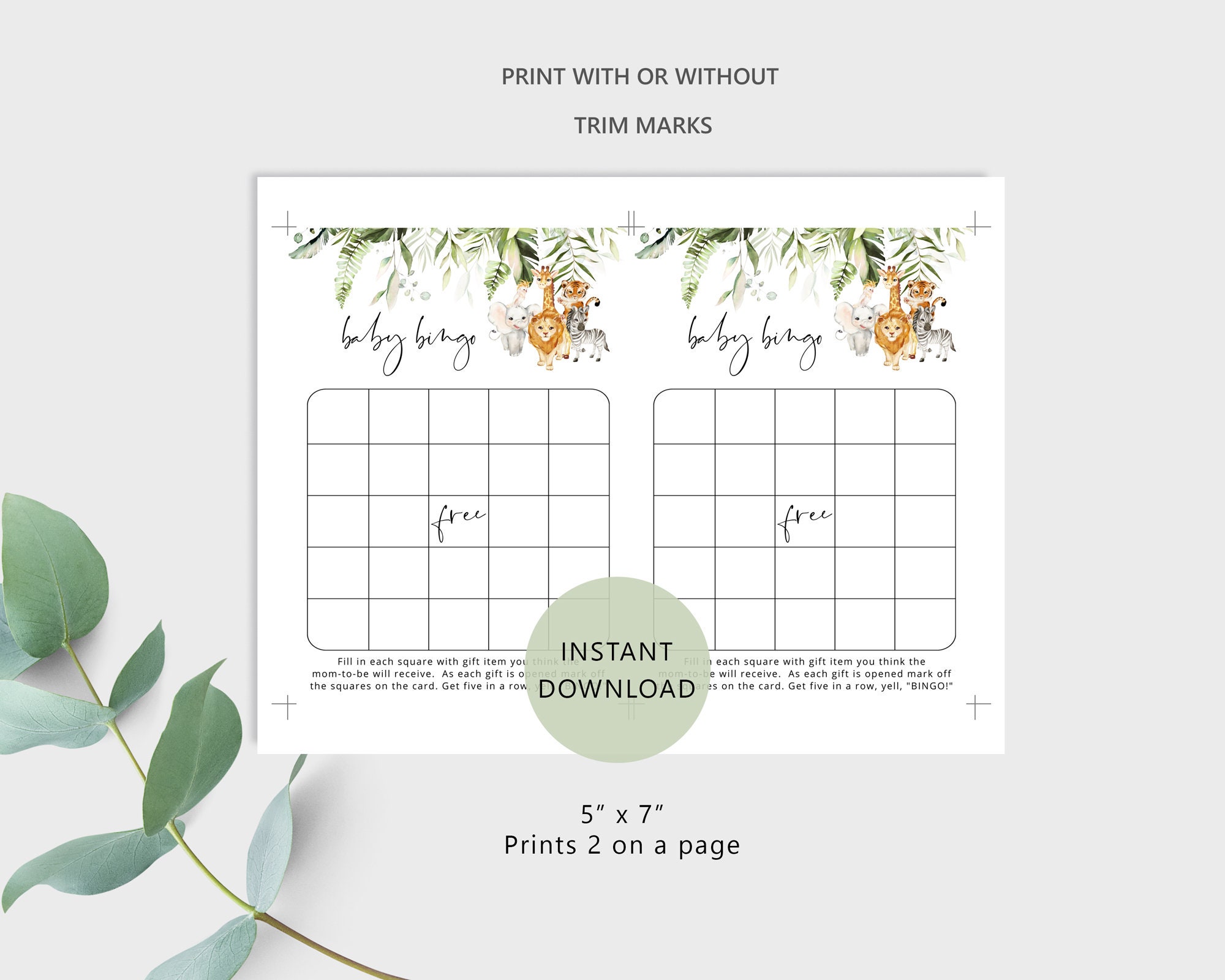 Safari Baby Shower Bingo Card. Safari Baby Shower Game - Etsy UK