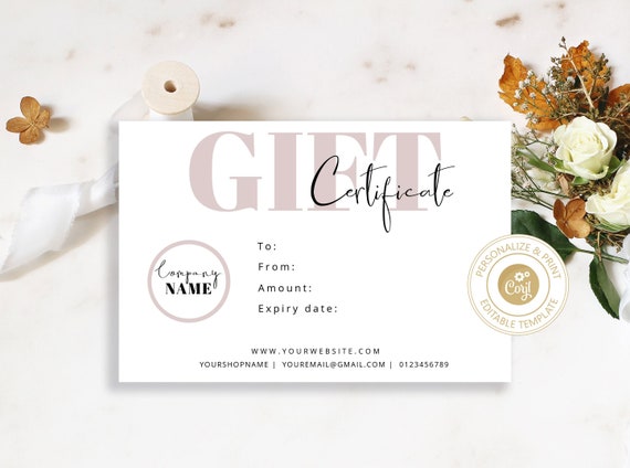 Modèle de chèque-cadeau modifiable. Carte cadeau Corjl | Etsy France