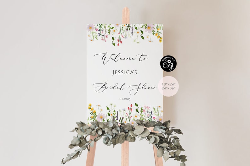 Wildflowers Bridal Shower Welcome Sign: Minimalist Elegant Design ...