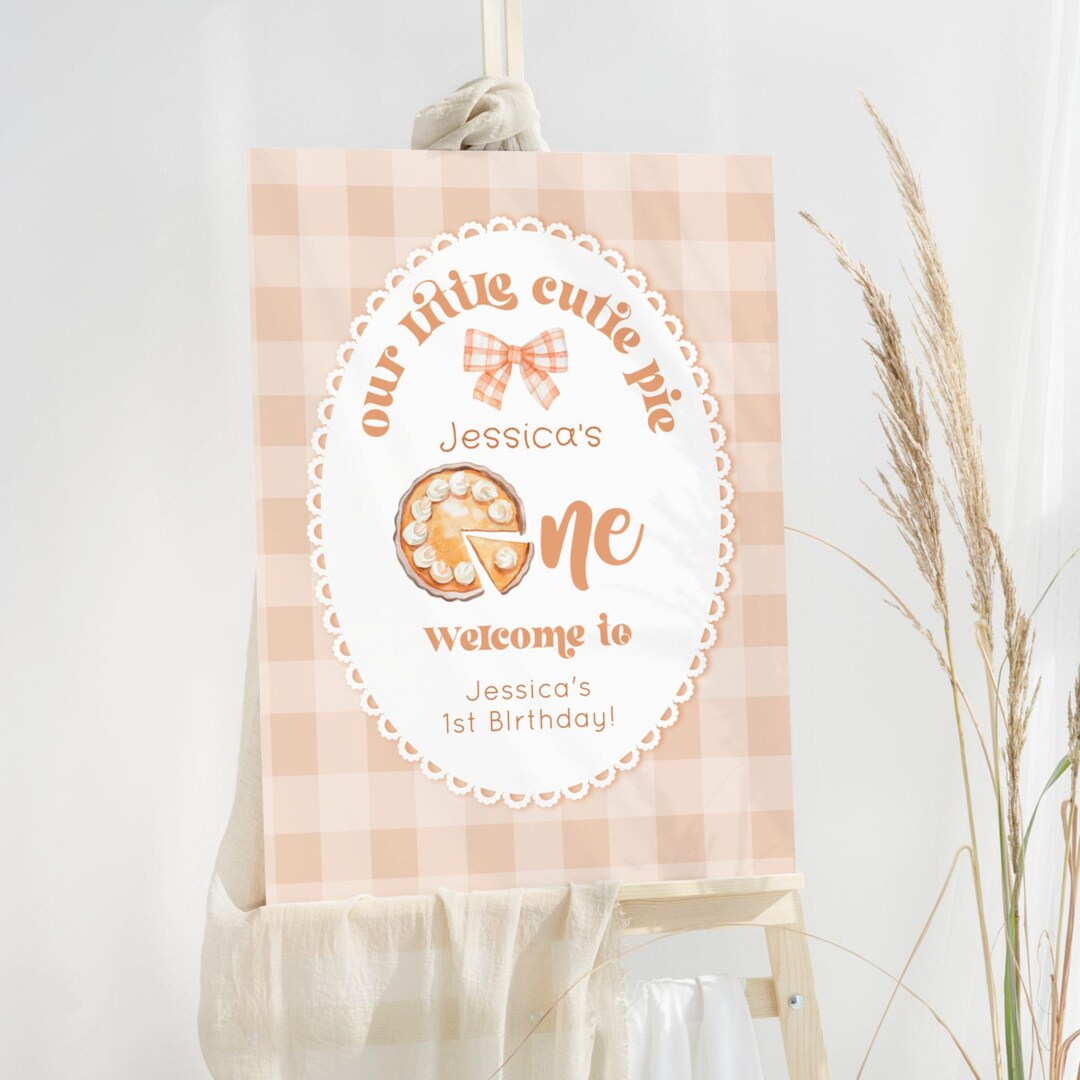 One Cutie Pie 1st Birthday Welcome Sign: Whimsical Bow, Corjl Template ...