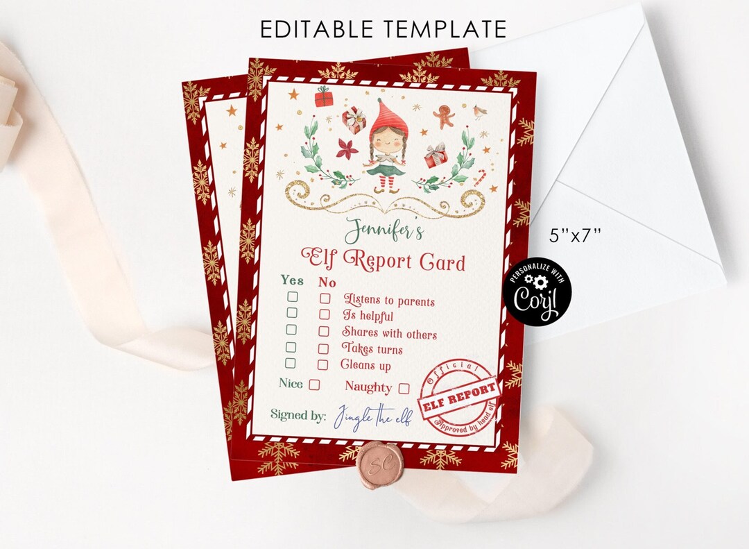 Elf Report Card Template. Elf Report Card Printable. Editable - Etsy