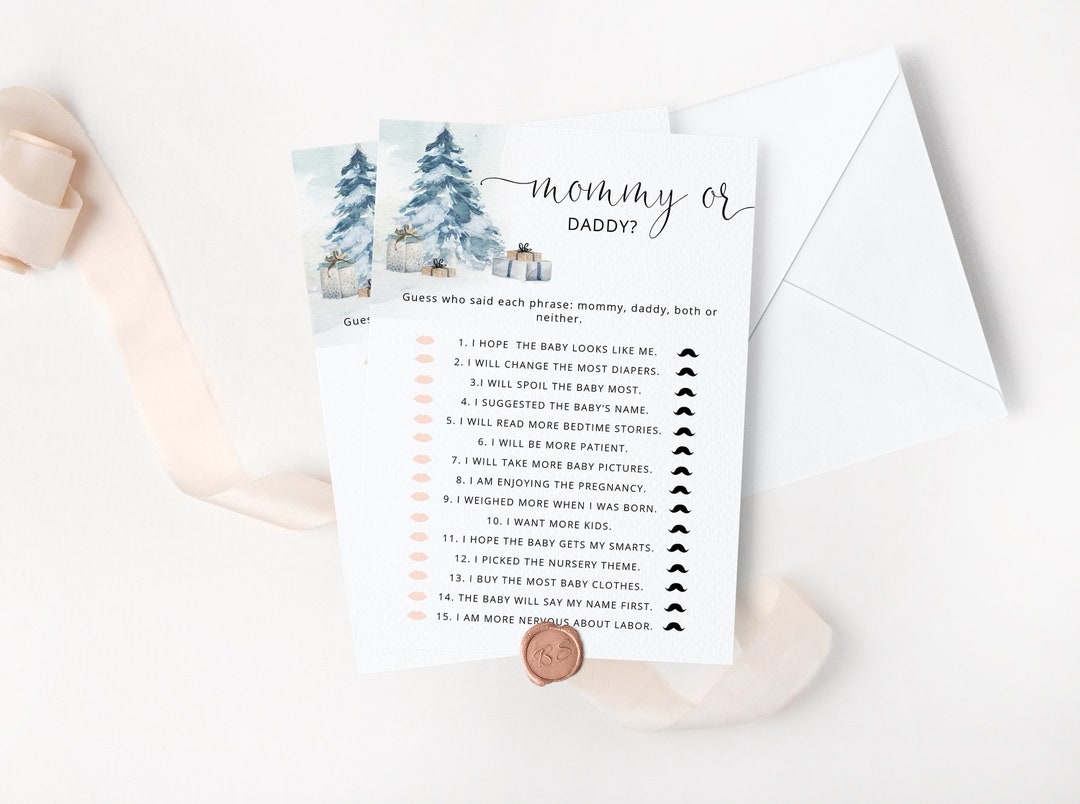 Winter Guess Who Said It Mommy or Daddy. Winter Baby Shower Games. Baby ...
