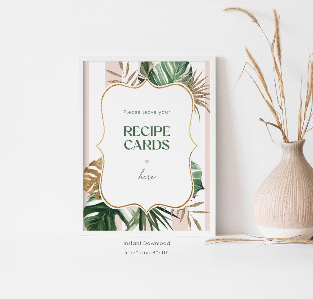 Tropical Place Recipe Cards Sign. Retro Green Pink Stripes Place Your ...