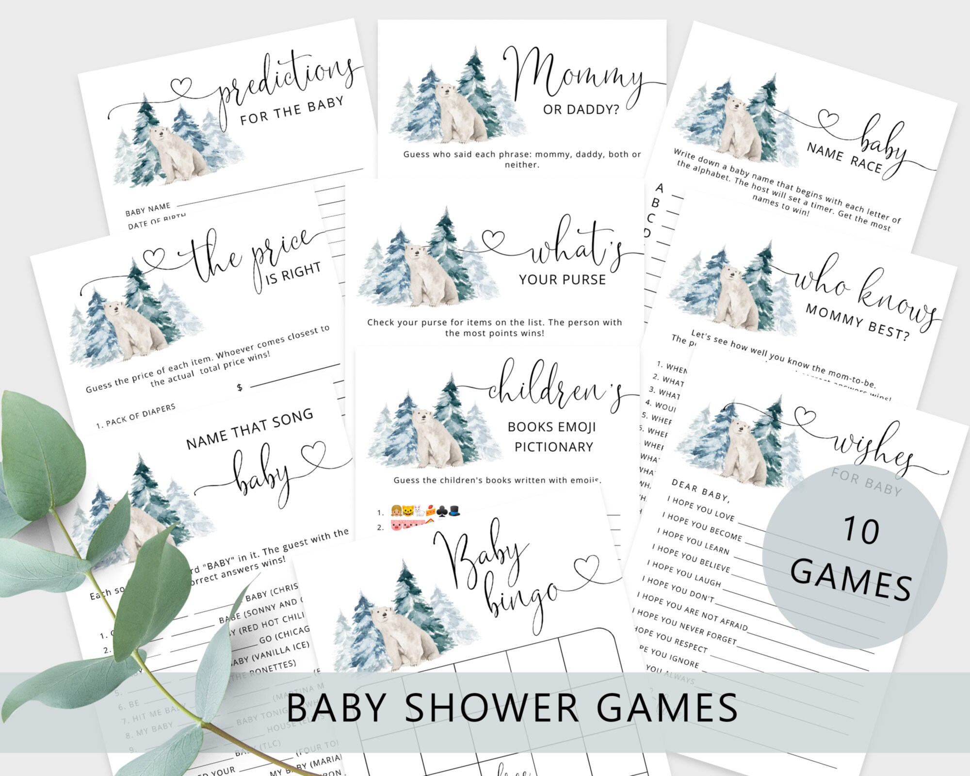 Polar Bear Baby Shower Games Bundle. Our Little Bear is on Teh Way Baby ...