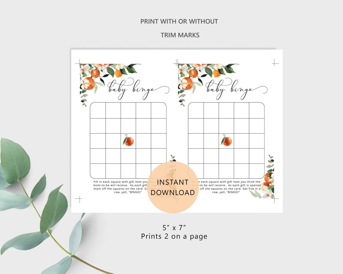 Orange Baby Shower Bingo Card. Little Cutie Baby Shower Games. | Etsy