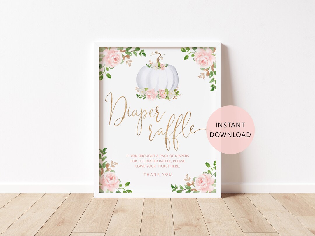 Pumpkin Diaper Raffle Sign. Fall Diaper Raffle Sign. Blush Pink Gold ...
