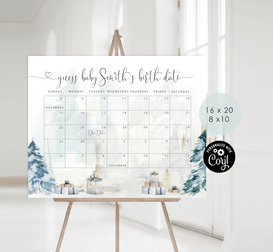 Winter Guess the Due Date Calendar. Winter Guess the Baby Birthday Game ...