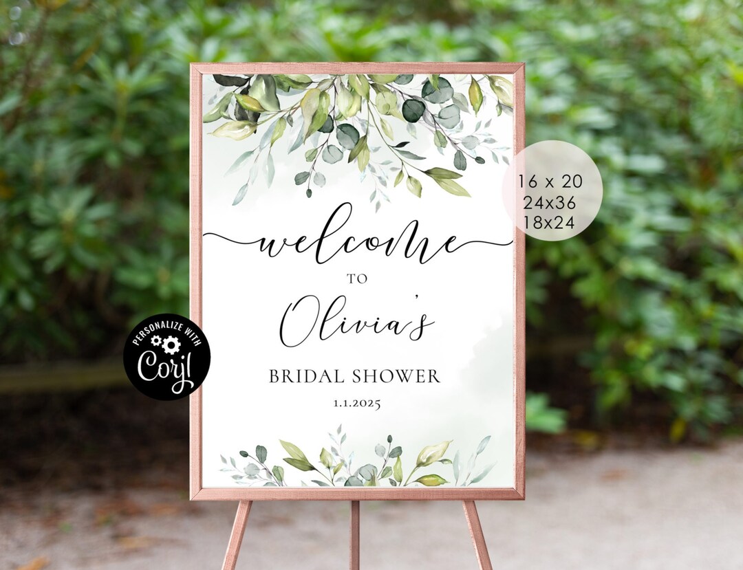 Greenery Bridal Welcome Sign. Editable Bridal Shower Welcome Sign ...