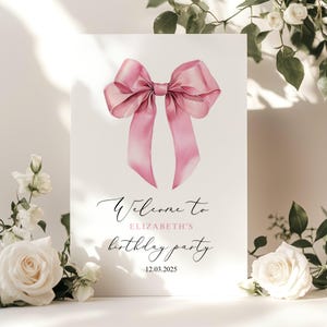 Editable Pink Bow Welcome Sign. Minimalist Coquette Bow Girl Birthday ...