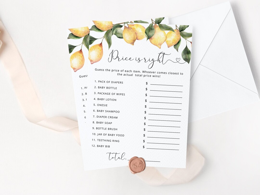 Lemon Price is Right Baby Shower Game. Gender Neutral Lemonade Baby ...
