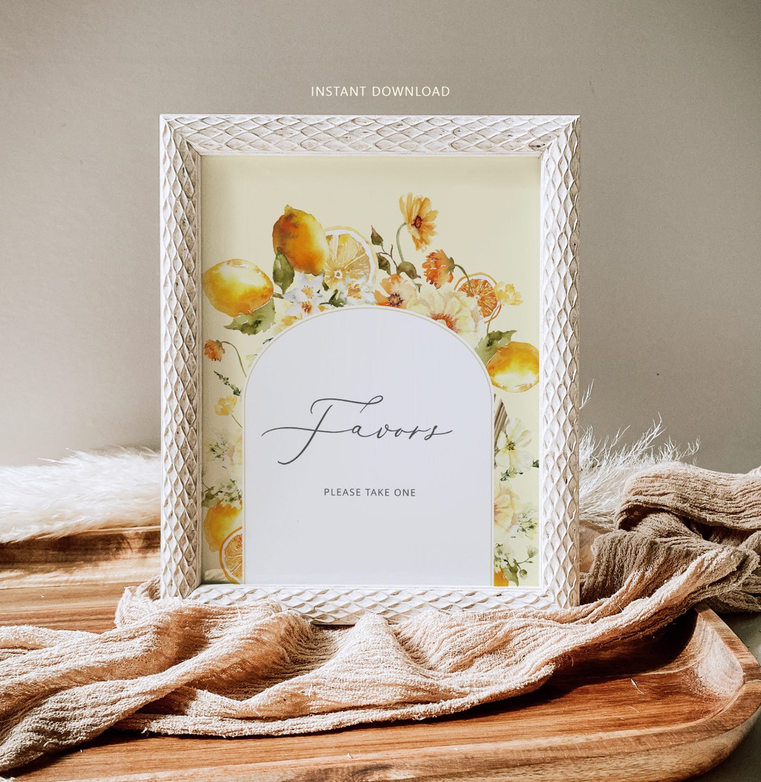 Lemon Favors Please Take One Sign. Elegant Floral Citrus Favors Sign ...