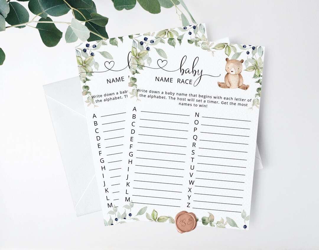 Bear Baby Name Race Baby Shower Game. Little Bear Baby Name Race Game ...
