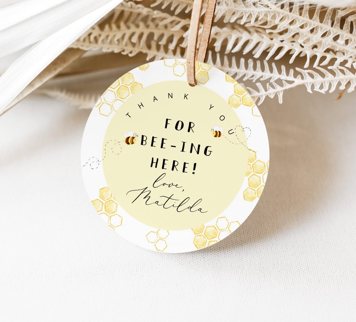 Thanks for Beeing Here Round Favor Tag Template. Bee Circle Sticker ...