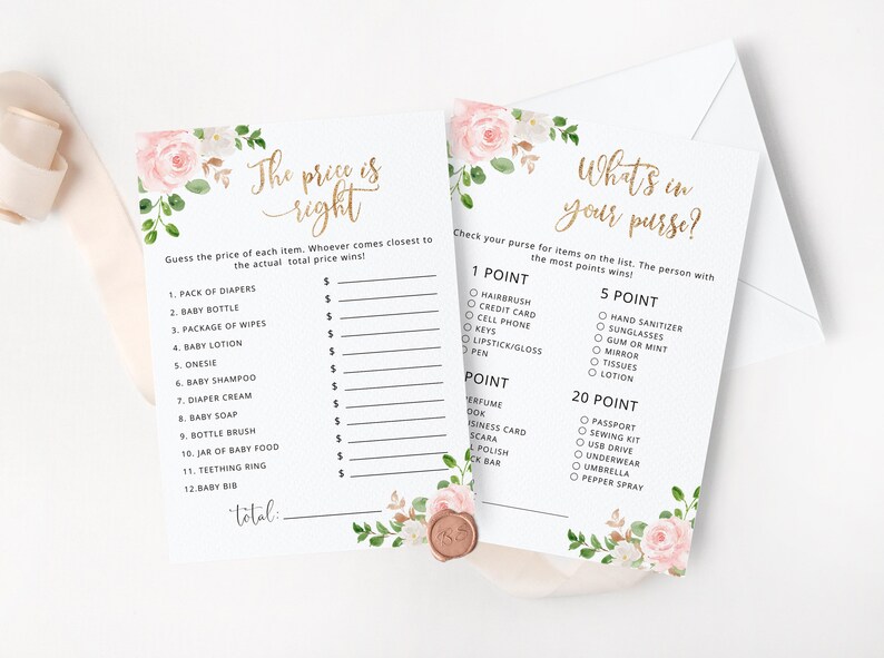 Floral Baby Shower Games Bundle. Blush Pink Gold Baby Shower Games ...