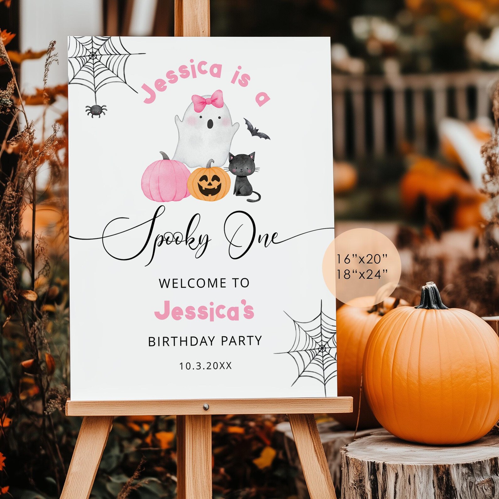 Spooky One Birthday Welcome Sign. Cute Girl Halloween Party Welcome ...